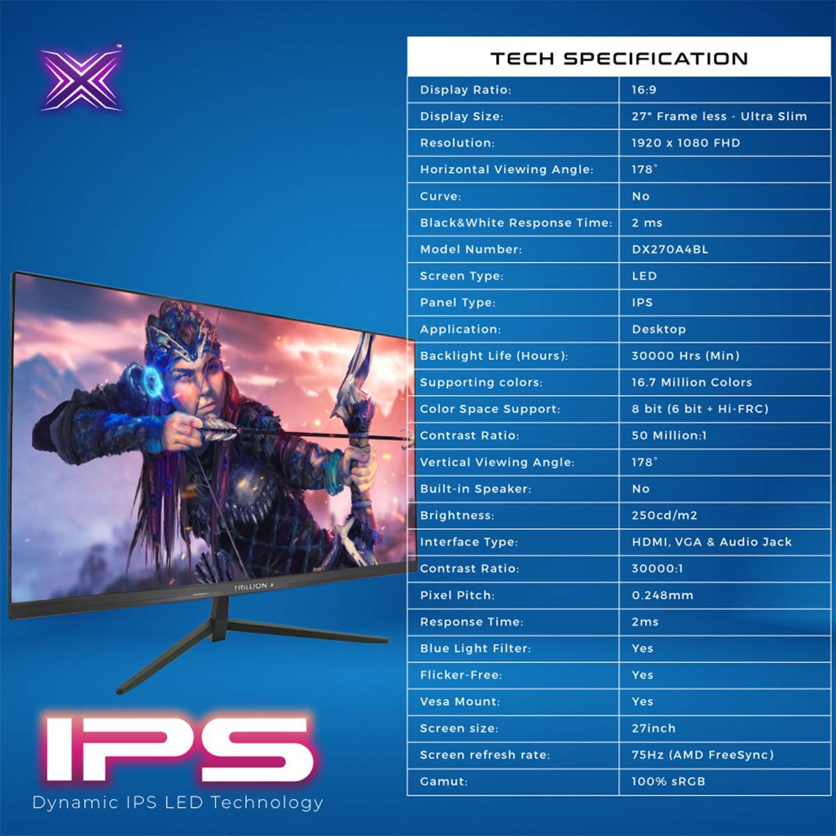 TRILLION-X DX270A1-12 27" 75HZ IPS FHD PANEL MONITOR | Berdaya
