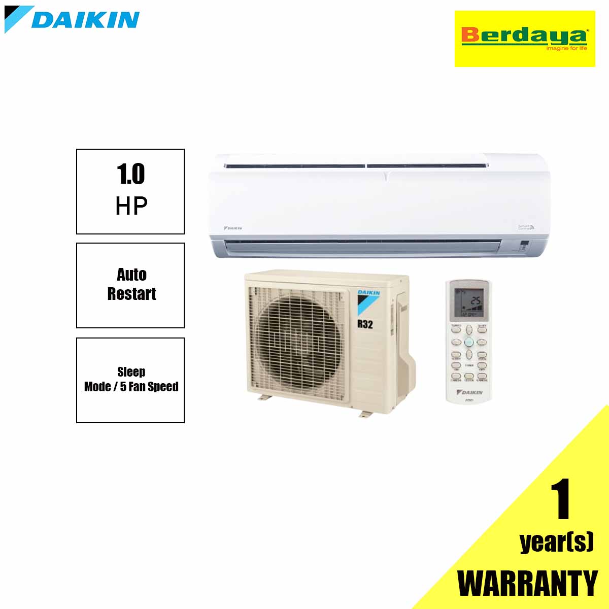 Daikin 1.5HP R32 FTV35PV1LF Smart Control Air Conditioner Berdaya