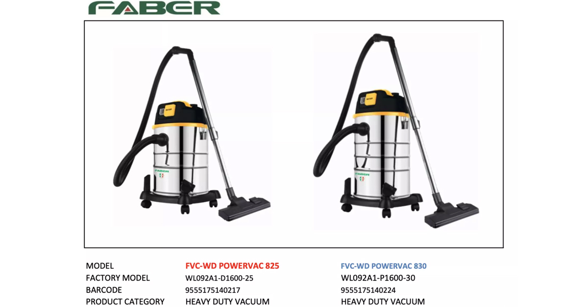 Faber 1600w Fvc Wd Powervac 830 Wet And Dry Vacuum Cleaner Berdaya