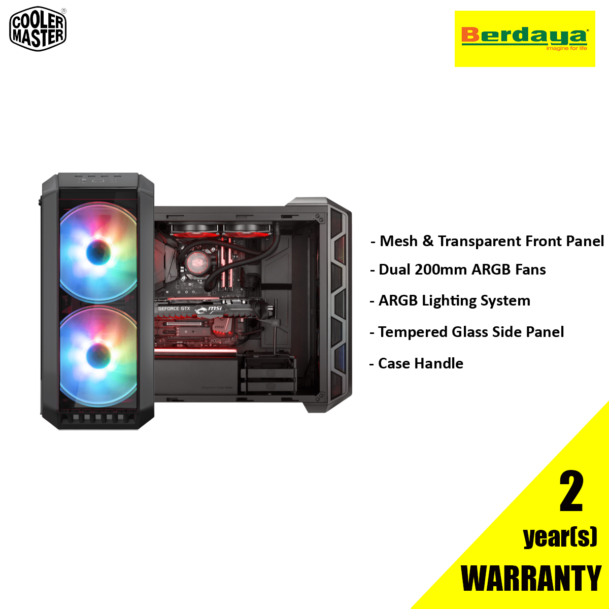 COOLER MASTER MASTERCASE H500 ARGB TRANSPARENT FRONT PANEL GAMING ...